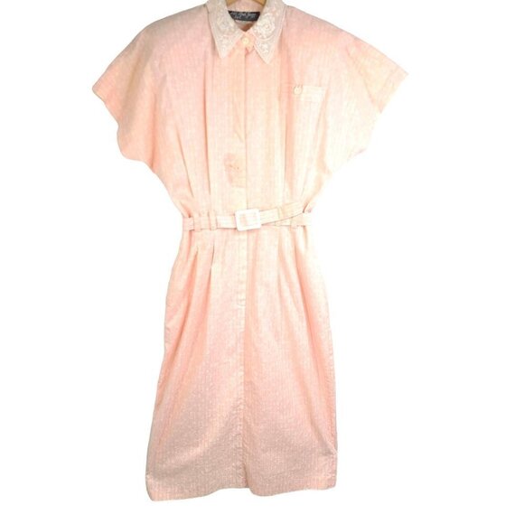 Vintage | Dresses | Vintage 8s Dress Peach Pink Lace Floral Sexy ...